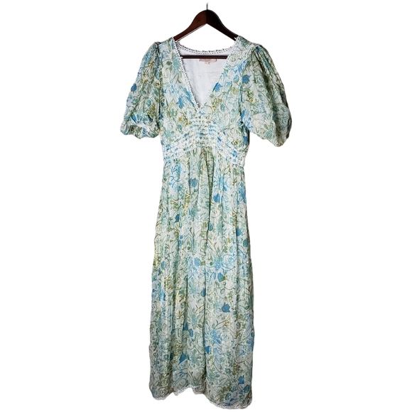 Rococo Sand | Dresses | Rococo Sand Elan Midi Dress Blue Floral Shimmer ...